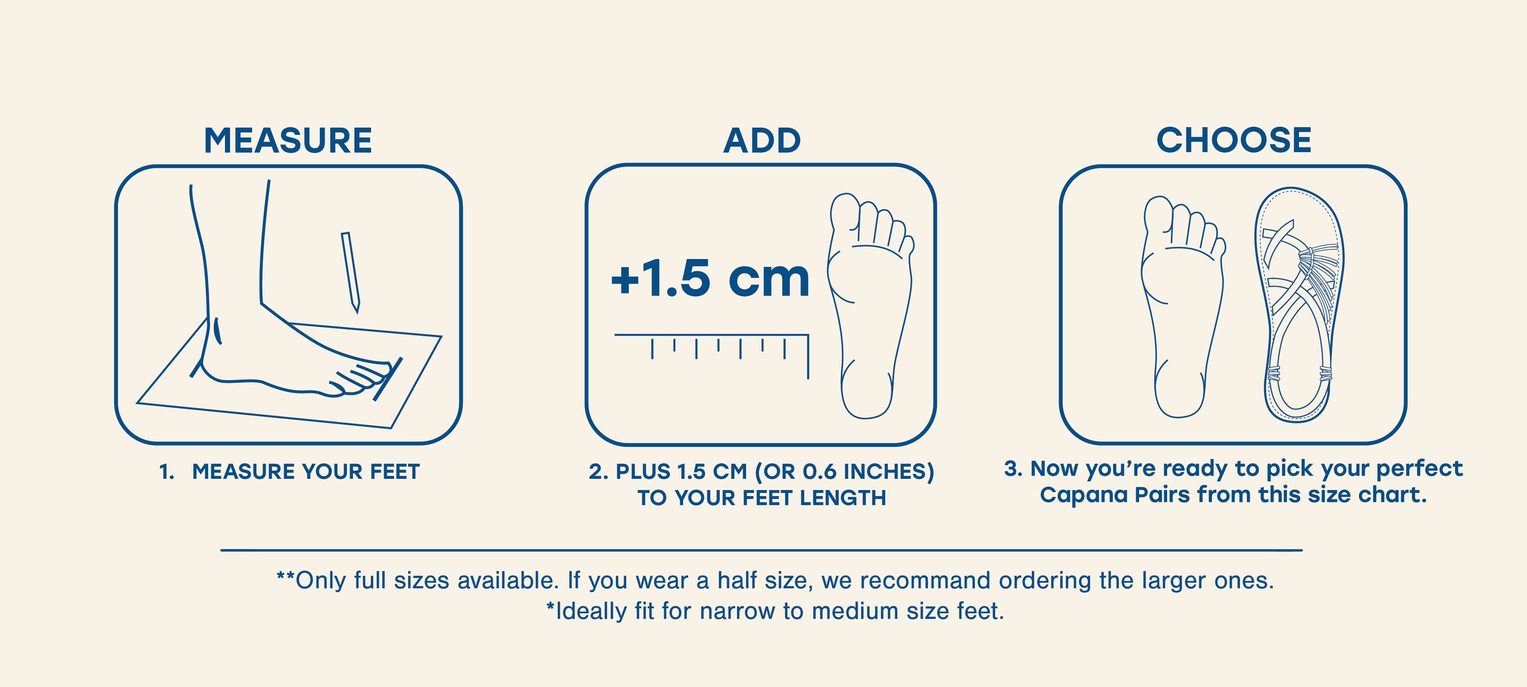Choose the right size in size guide Capana - CAPANA