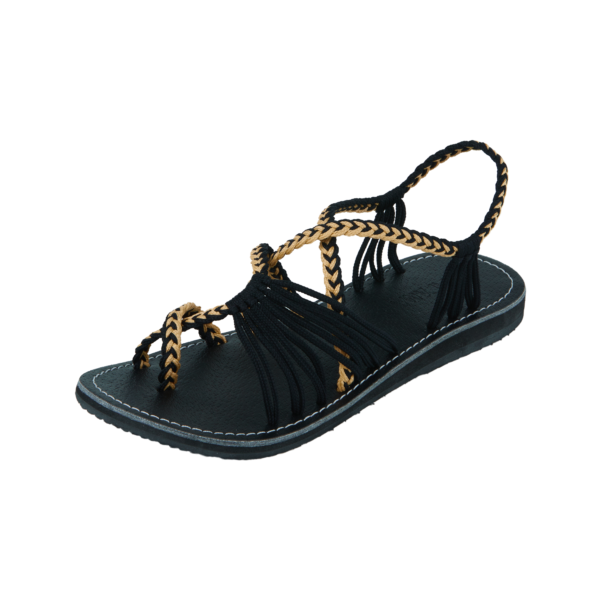 Banyan Golden Black Rope Sandals - CAPANA